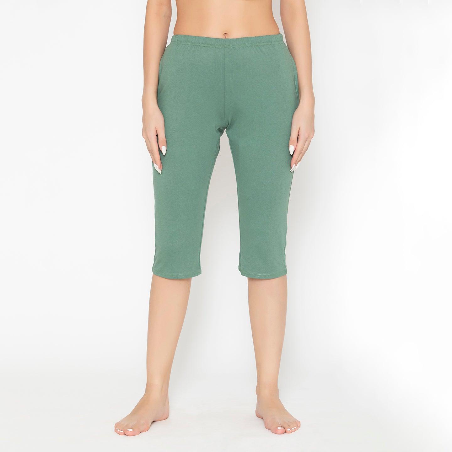 Women's Plain Knitted Capri - Green – BONJOUR