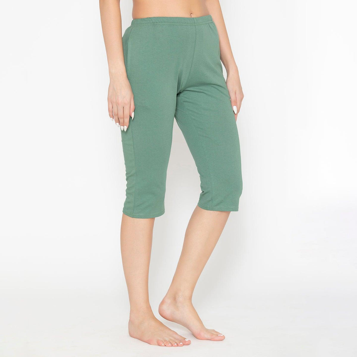 Women's Plain Knitted Capri - Green – BONJOUR
